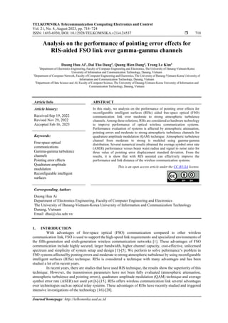 Analysis on the performance of pointing error effects for RIS-aided FSO ...