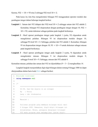 2.6. Jumlah Digit dalam Bilangan Ratusan Menggunakan C++ | PDF