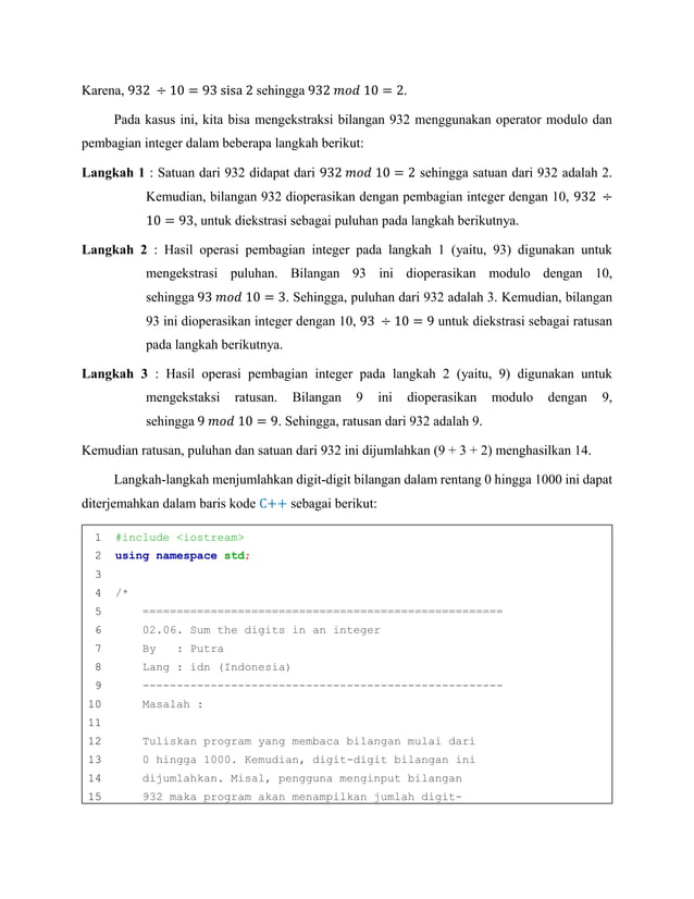 2.6. Jumlah Digit dalam Bilangan Ratusan Menggunakan C++ | PDF