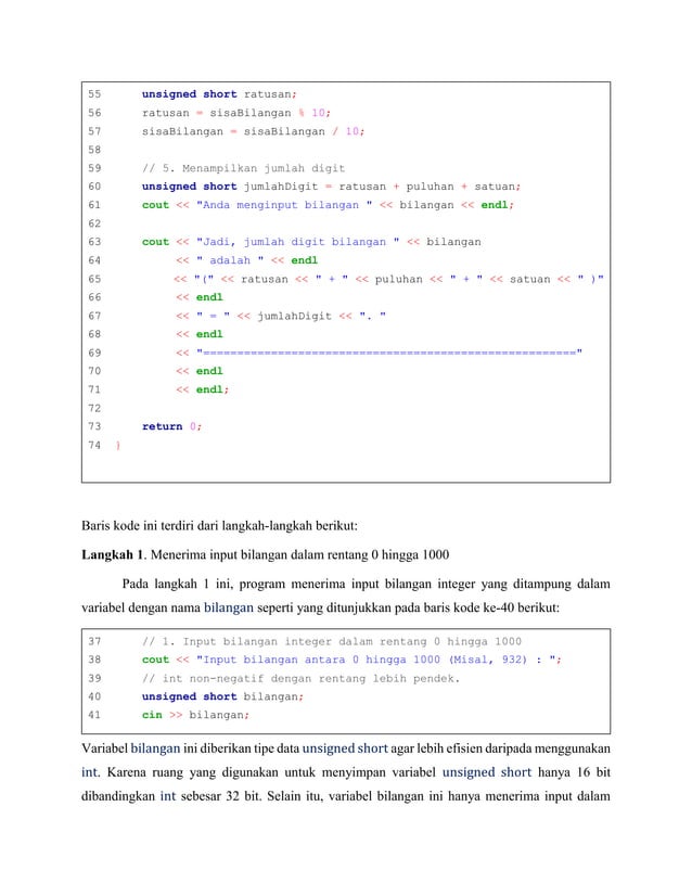 2.6. Jumlah Digit dalam Bilangan Ratusan Menggunakan C++ | PDF