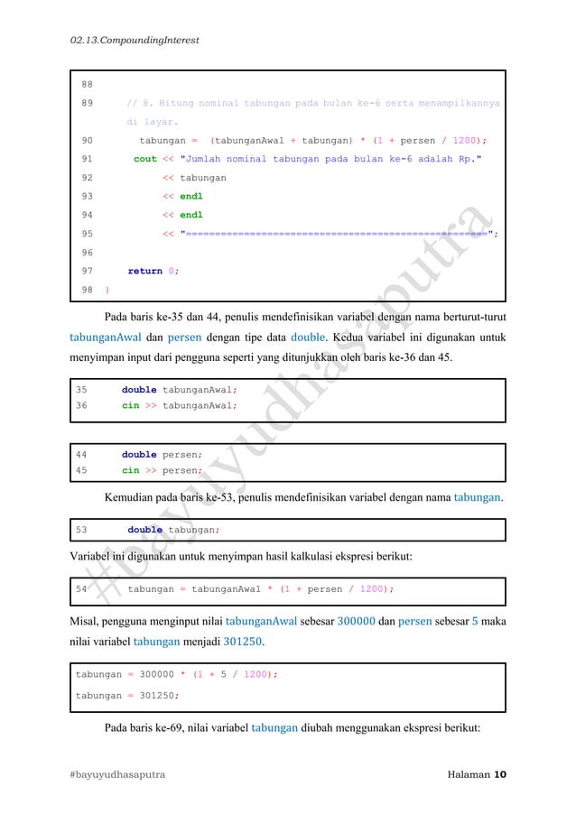 02.13. Menghitung Bunga Majemuk Menggunakan Bahasa Pemrograman C++ | PDF