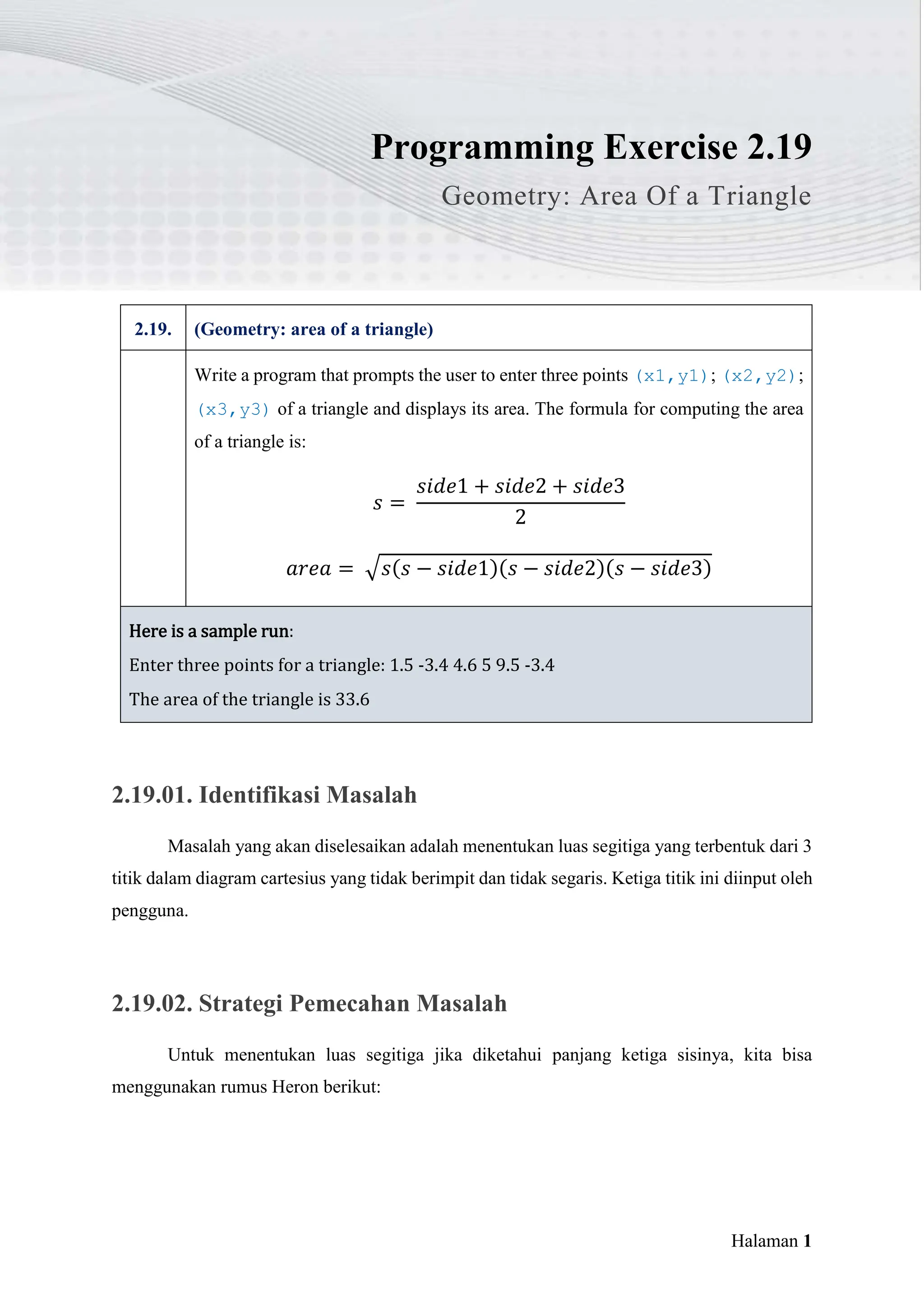 02.19. Menentukan Luas Segitiga Sembarang Menggunakan Bahasa Pemrograman C++ | PDF