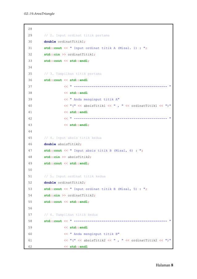 02.19. Menentukan Luas Segitiga Sembarang Menggunakan Bahasa Pemrograman C++ | PDF
