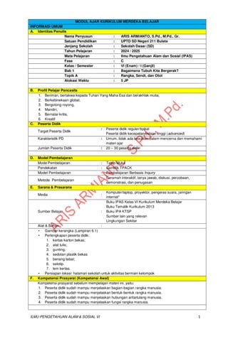 MODUL AJAR IPAS KELAS 6 KURIKULUM MERDEKA | PDF