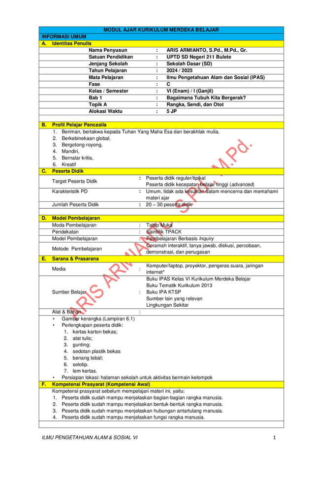 MODUL AJAR IPAS KELAS 6 KURIKULUM MERDEKA | PDF