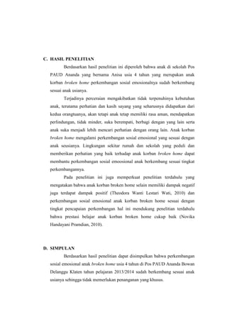 NASKAH PUBLIKASI PERKEMBANGAN PSIKOLOGIS ANAK USIA DINI KORBAN BROKEN HOME | PDF