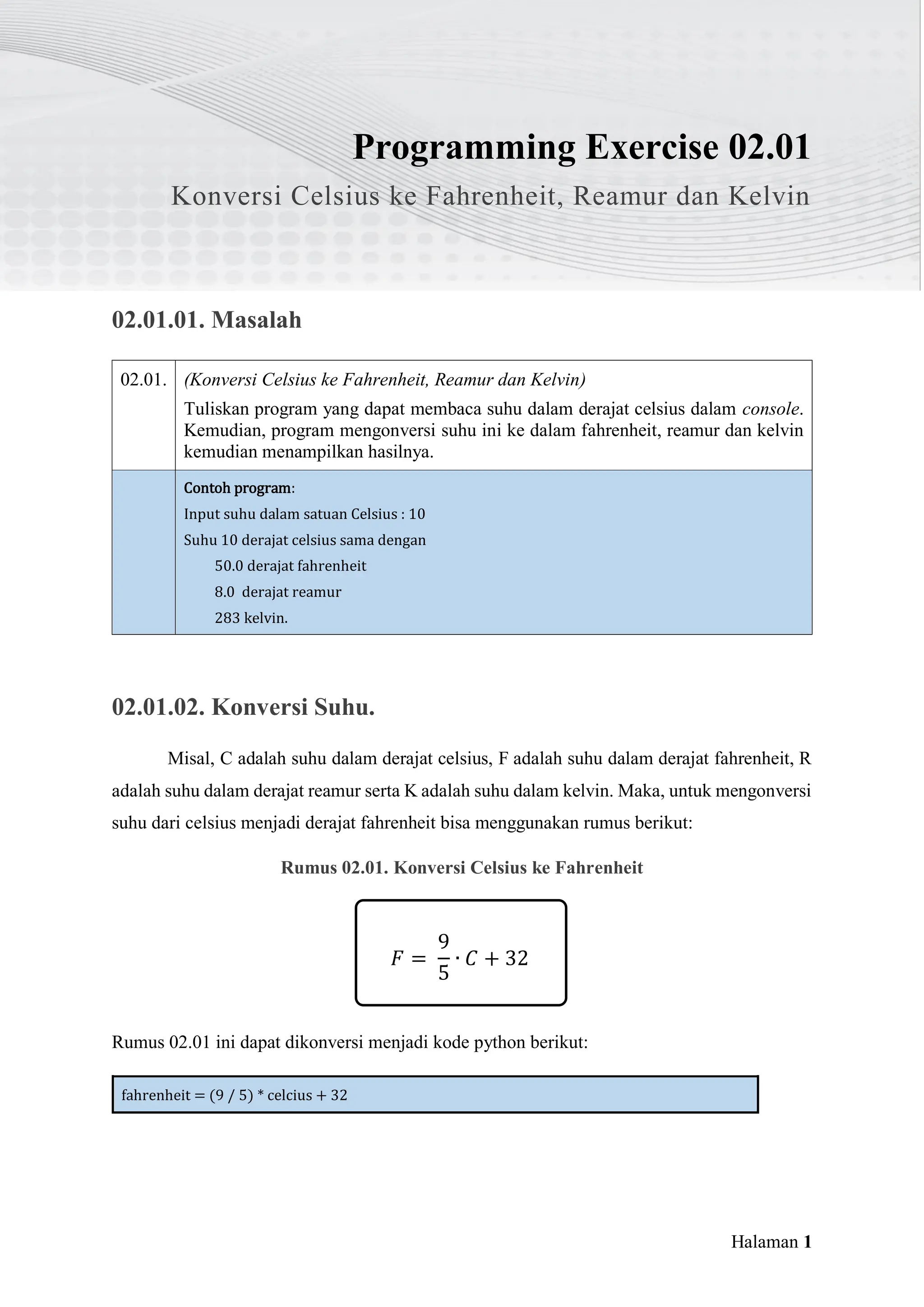 02.01. Konversi Suhu Menggunakan Bahasa pemrograman Python | PDF | Free ...