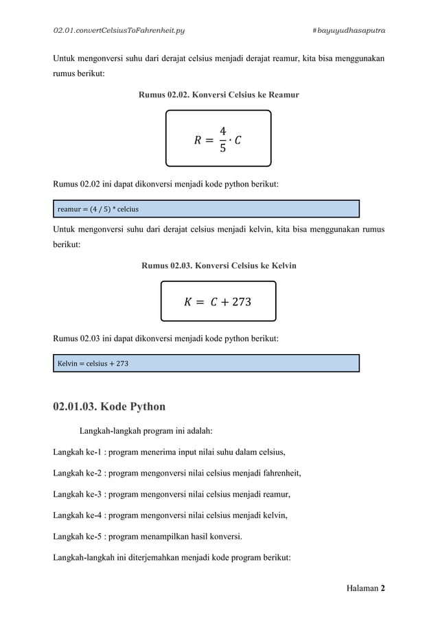 02.01. Konversi Suhu Menggunakan Bahasa pemrograman Python | PDF | Free ...