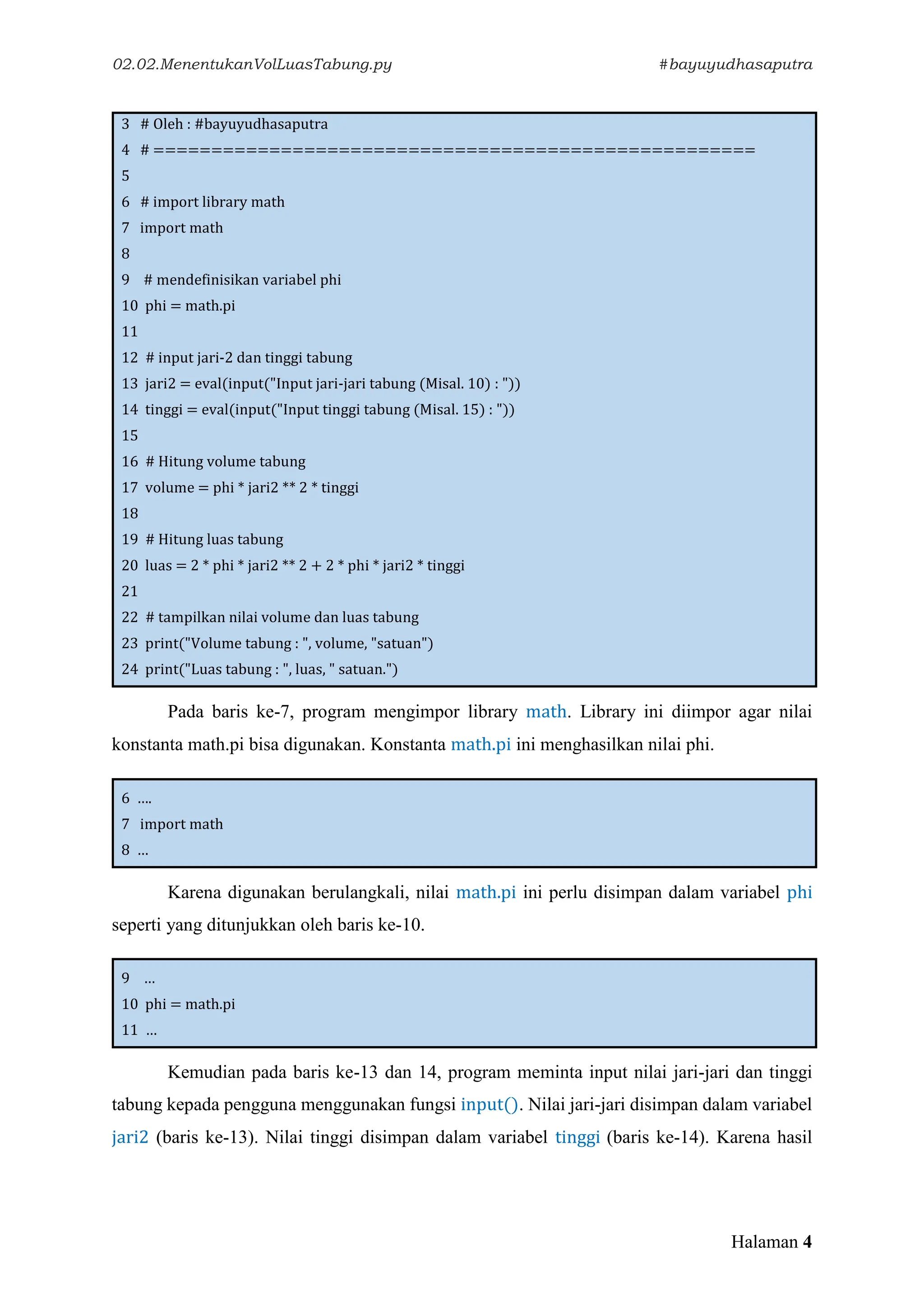 02.02. Menentukan Volume dan Luas Tabung Menggunakan Python | PDF