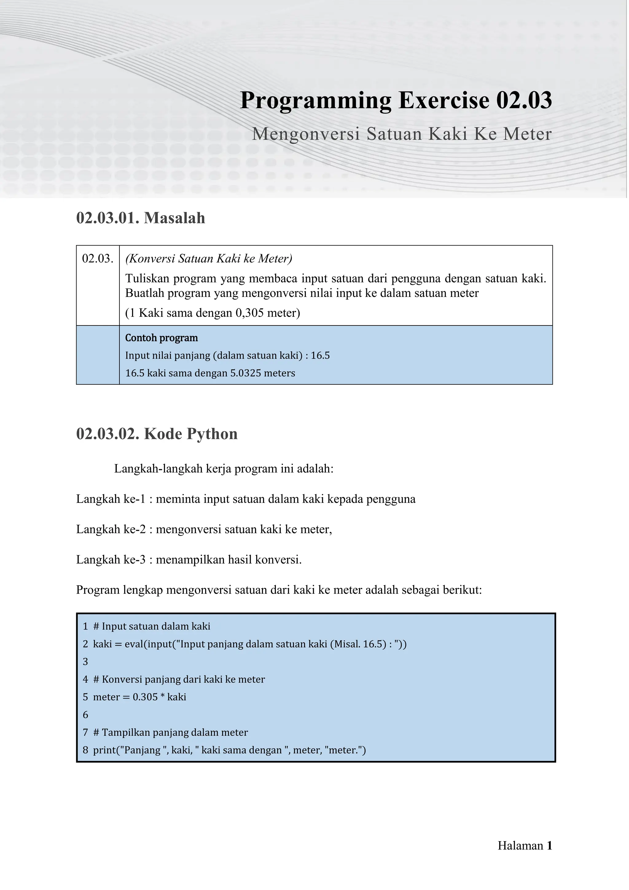 02.03. Konversi Satuan Kaki Ke Meter Menggunakan Python | PDF