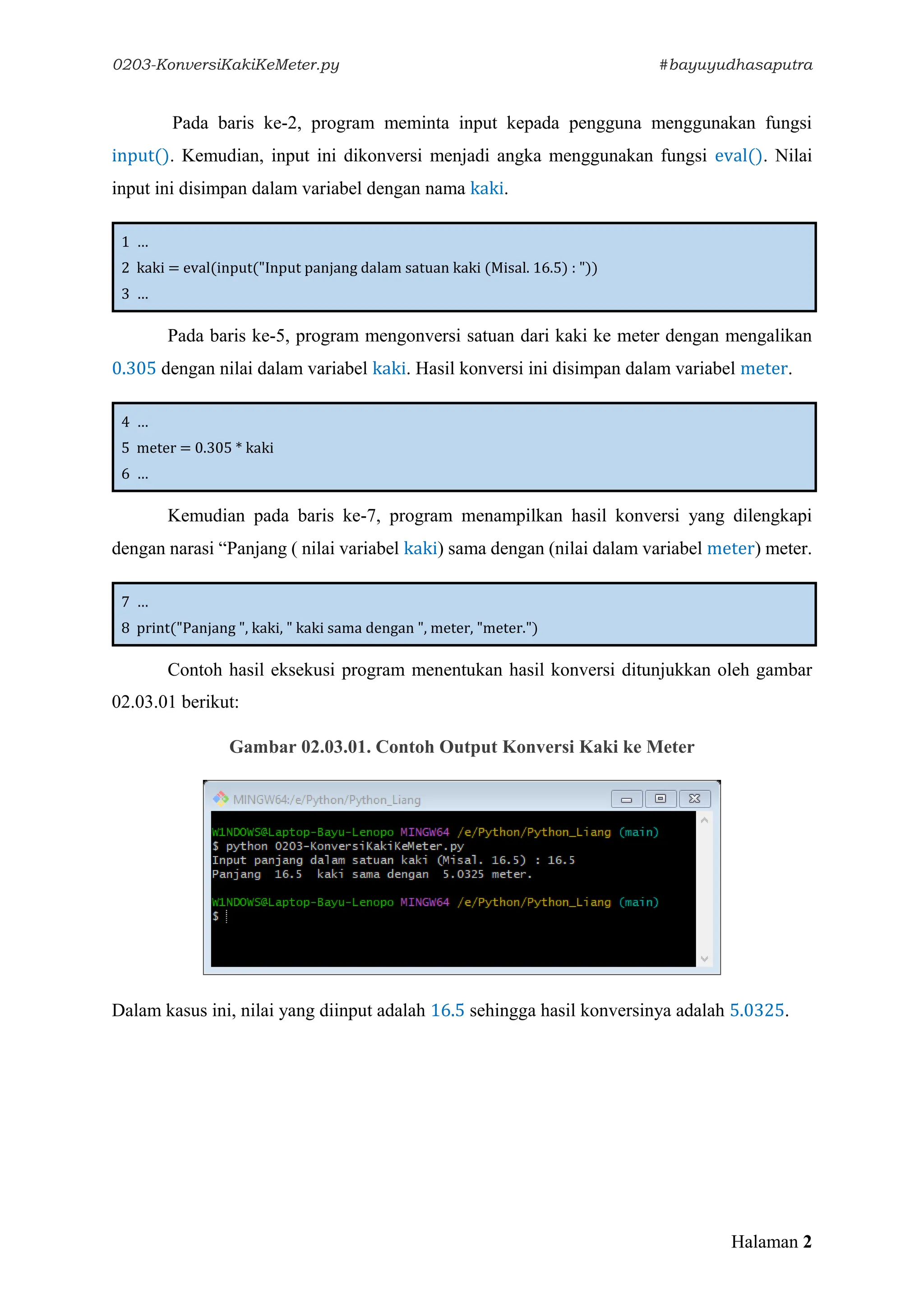 02.03. Konversi Satuan Kaki Ke Meter Menggunakan Python | PDF