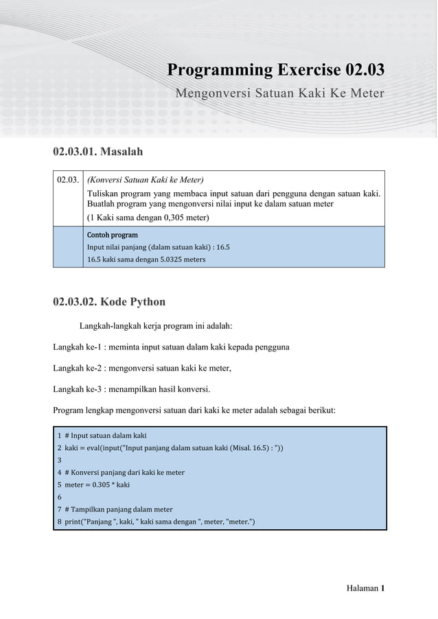 02.03. Konversi Satuan Kaki Ke Meter Menggunakan Python | PDF