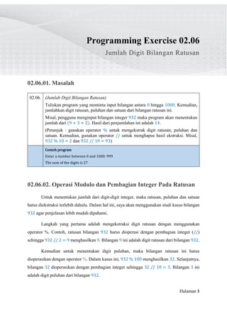 02.06. Jumlah Digit Integer Menggunakan Bahasa Pemrograman Python | PDF