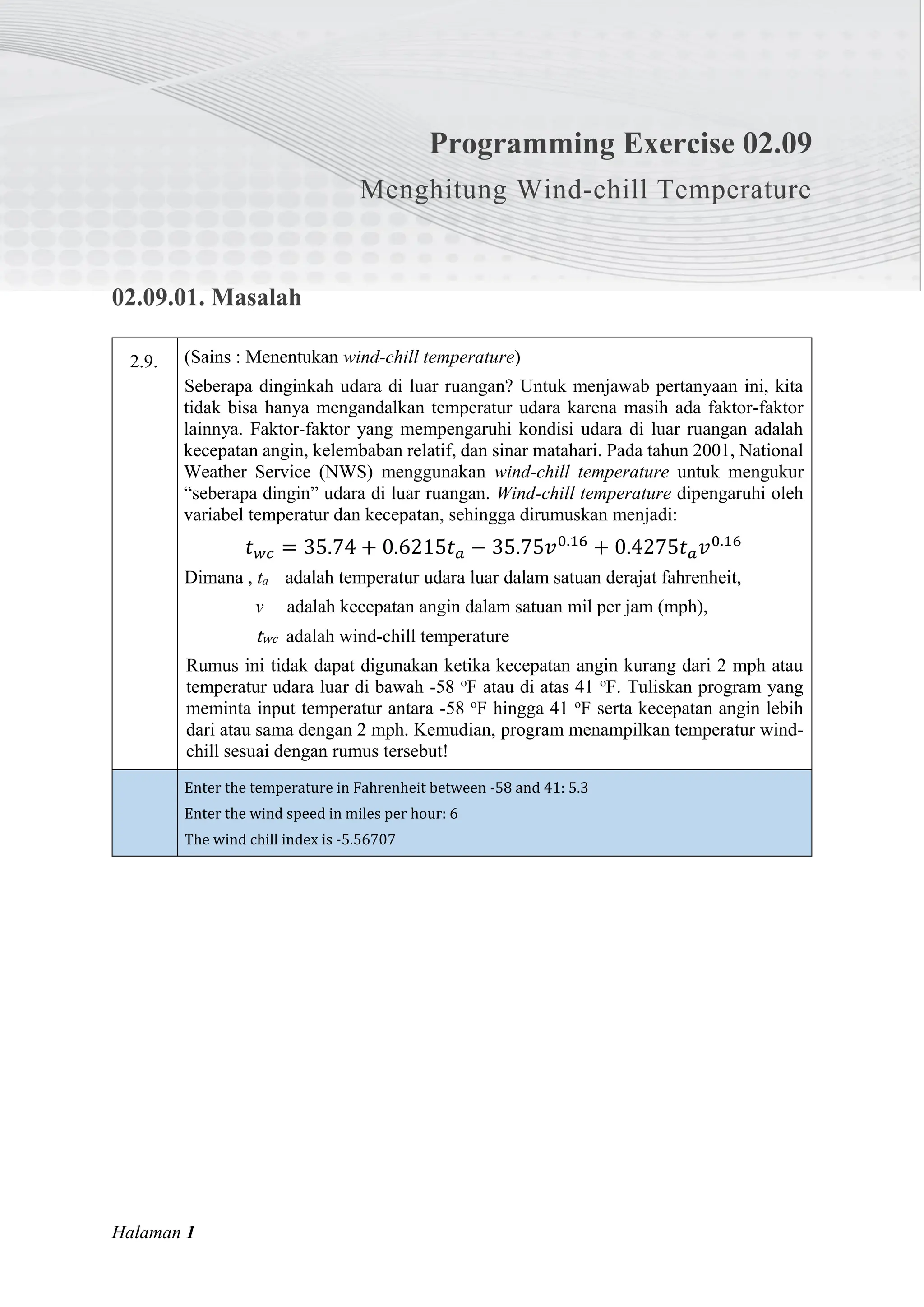 02.09. Menentukan Wind-chill Temperature Menggunakan Bahasa Pemrograman ...