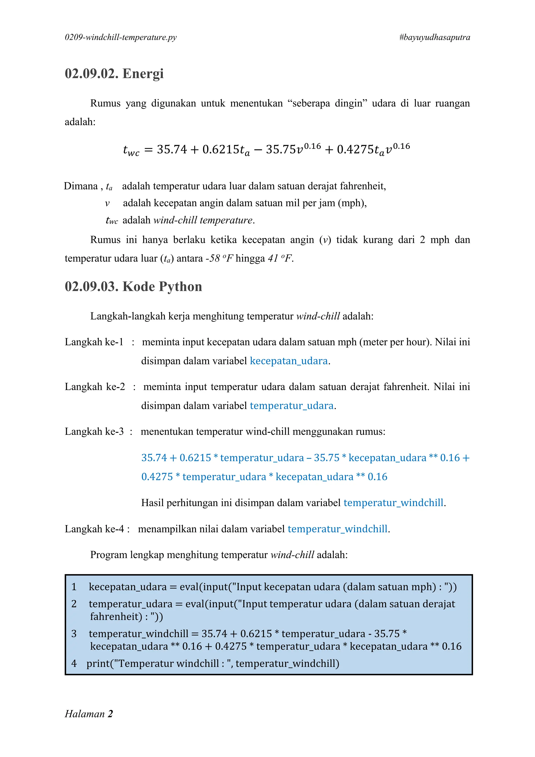 02.09. Menentukan Wind-chill Temperature Menggunakan Bahasa Pemrograman ...