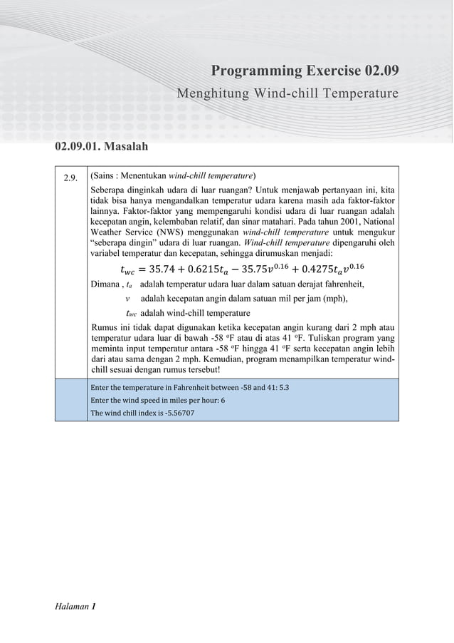 02.09. Menentukan Wind-chill Temperature Menggunakan Bahasa Pemrograman Python | PDF