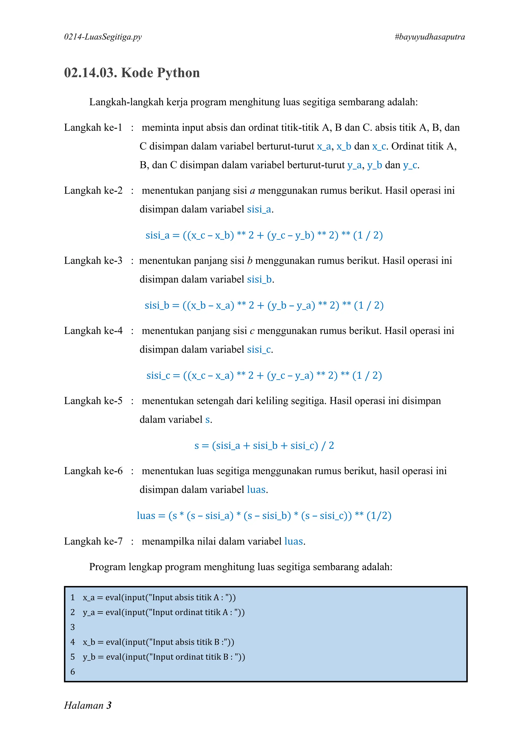 02.14. Luas Segitiga Menggunakan Bahasa Pemrograman Python | PDF