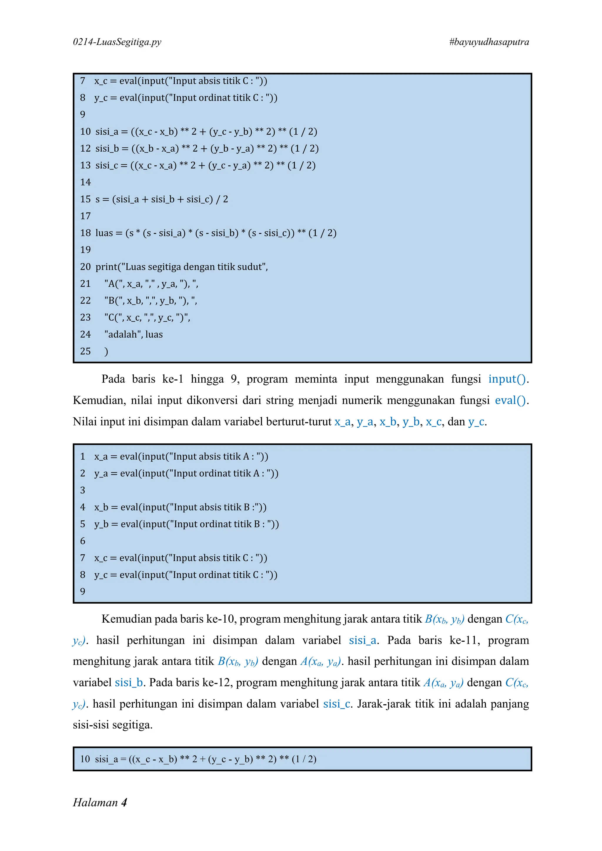 02.14. Luas Segitiga Menggunakan Bahasa Pemrograman Python | PDF