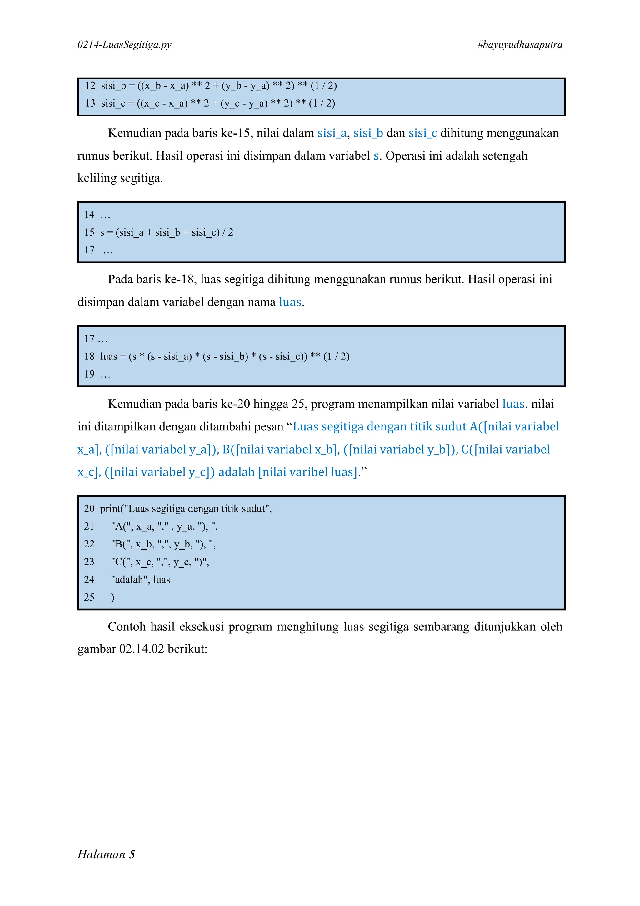 02.14. Luas Segitiga Menggunakan Bahasa Pemrograman Python | PDF