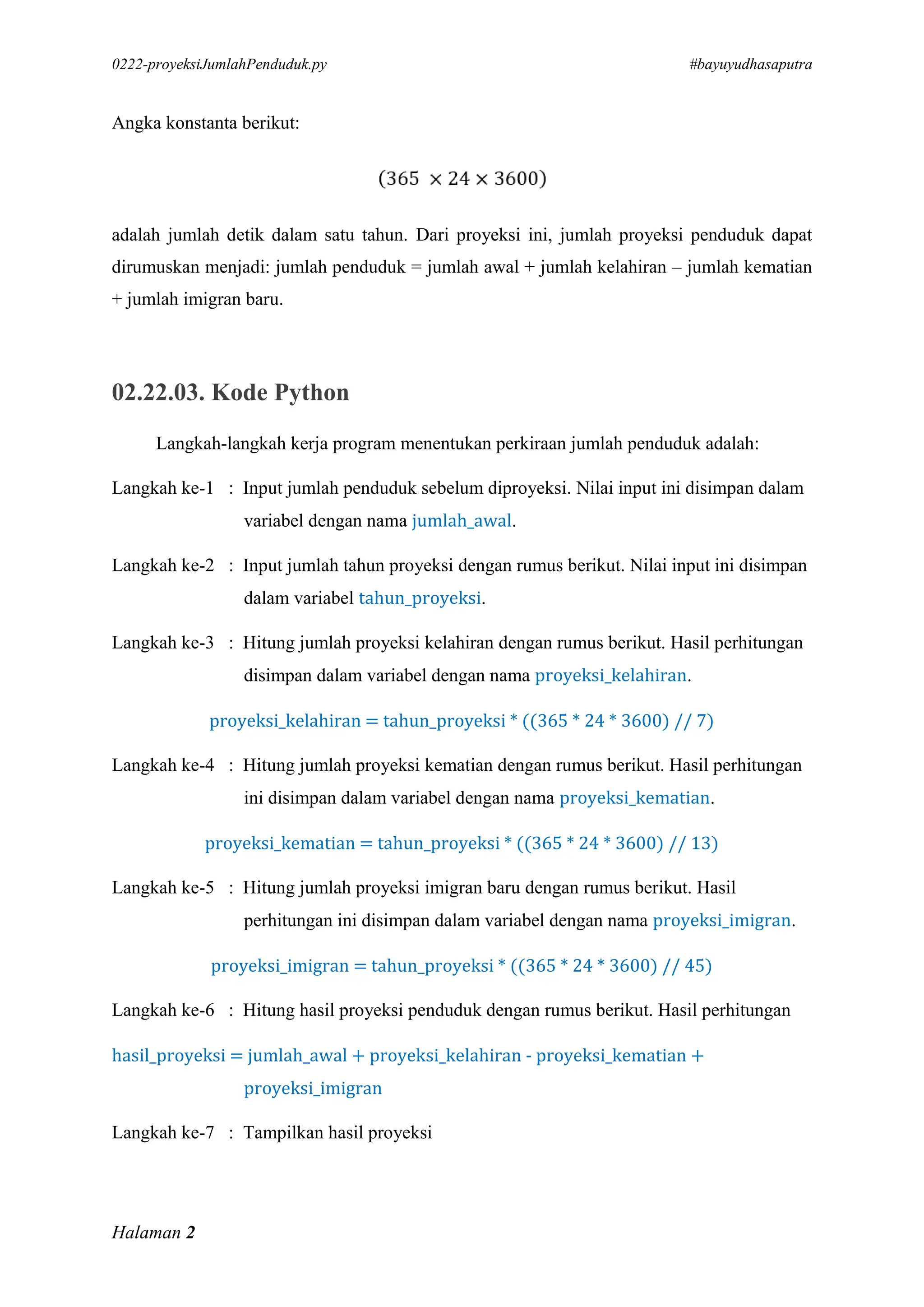 02.22. proyeksi Jumlah Penduduk Menggunakan Bahasa Pemrograman Python | PDF