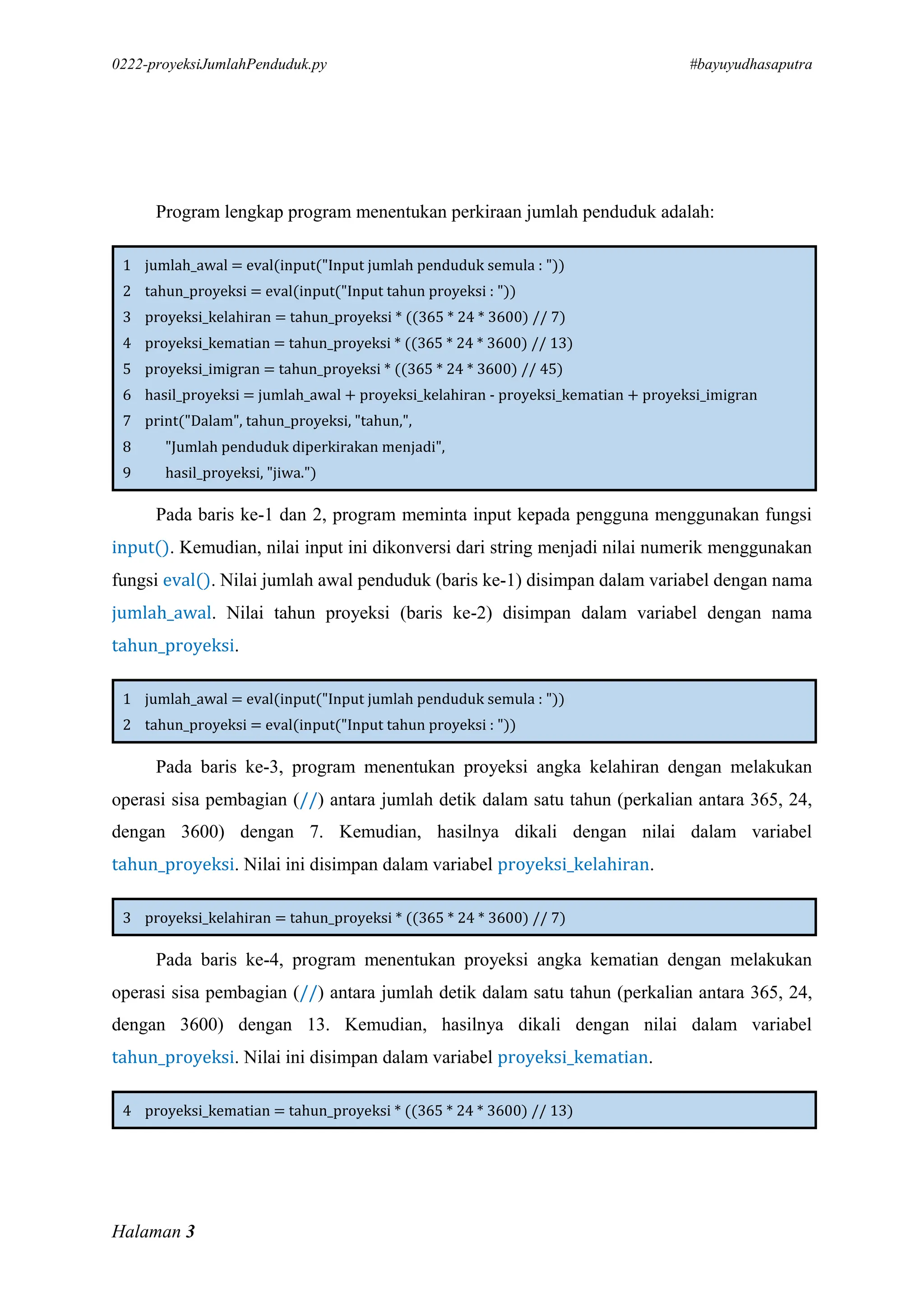 02.22. proyeksi Jumlah Penduduk Menggunakan Bahasa Pemrograman Python | PDF