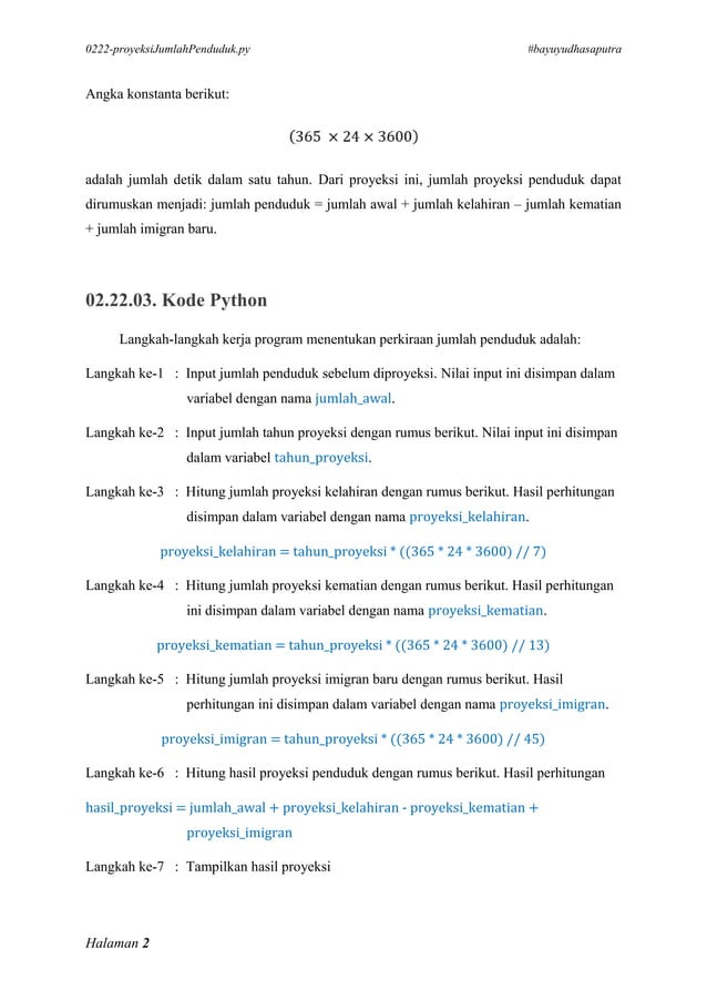 02.22. proyeksi Jumlah Penduduk Menggunakan Bahasa Pemrograman Python | PDF