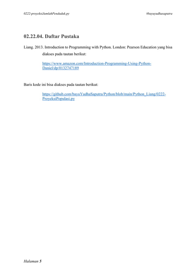 02.22. proyeksi Jumlah Penduduk Menggunakan Bahasa Pemrograman Python | PDF