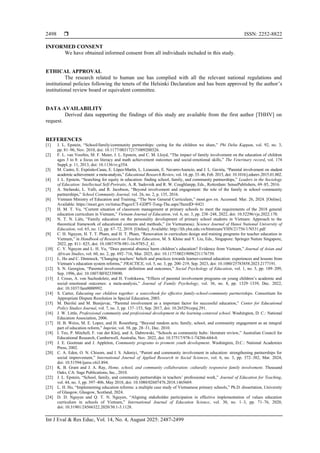 Study on parental involvement in Vietnamese primary students’ learning ...