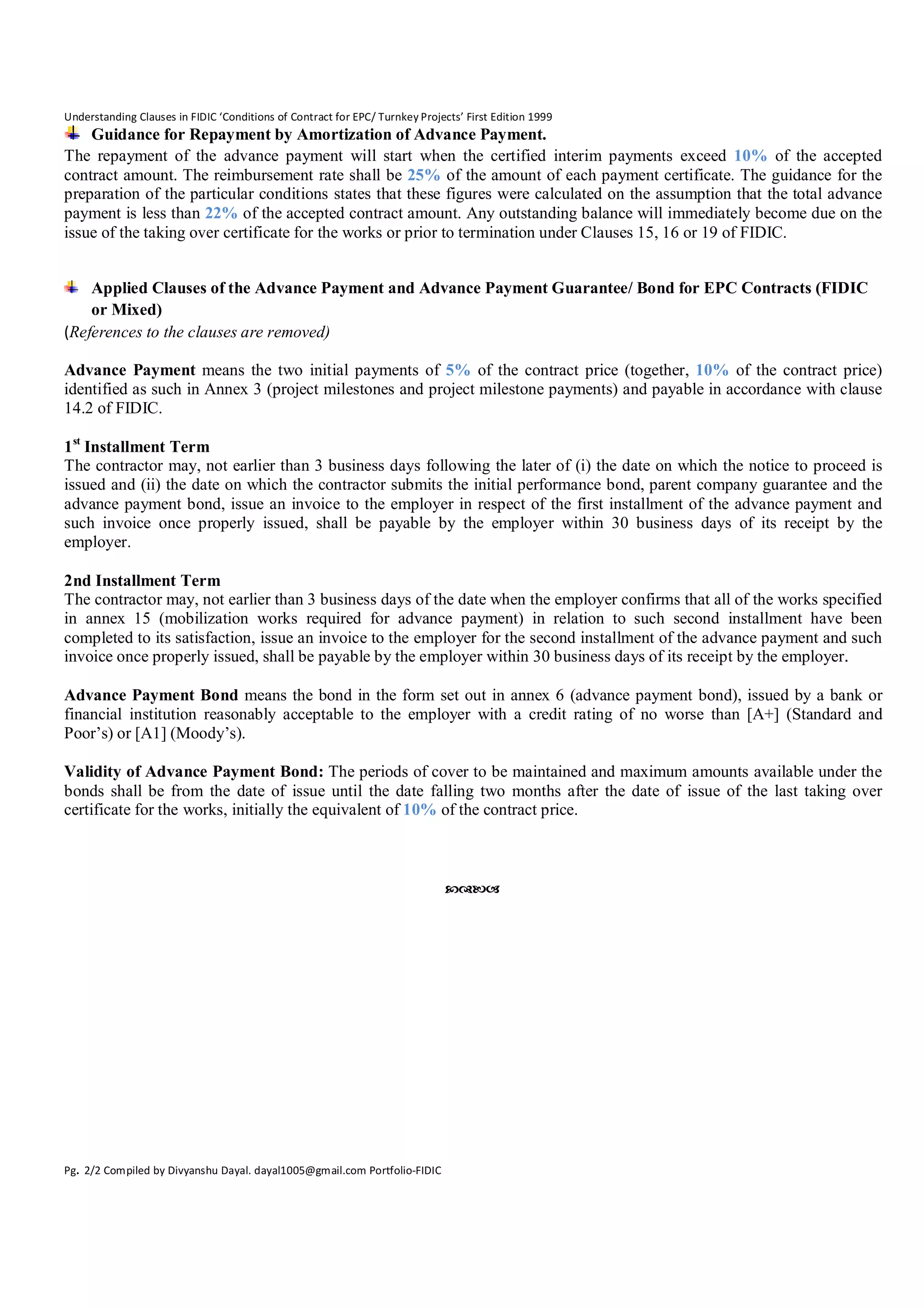Clause 14.2 Advance Payment-Understanding Clauses in FIDIC ‘Conditions ...