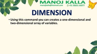 Dimension command VFP / Visual Foxpro | PPTX