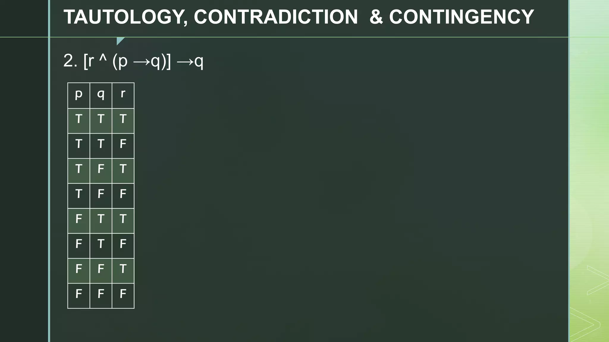 Formal Logic - Lesson 4 - Tautology, Contradiction and Contingency | PDF