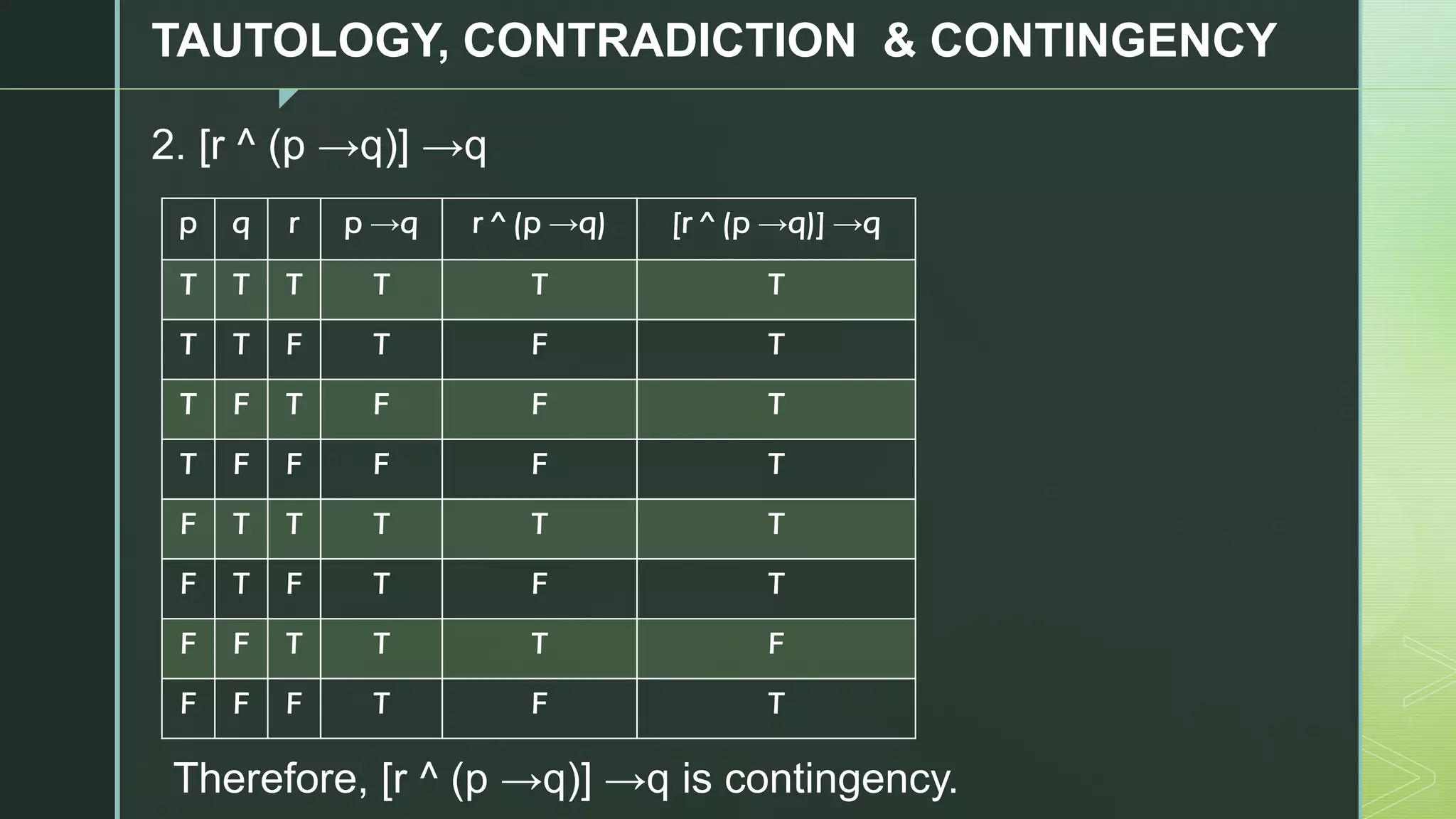Formal Logic - Lesson 4 - Tautology, Contradiction and Contingency | PDF
