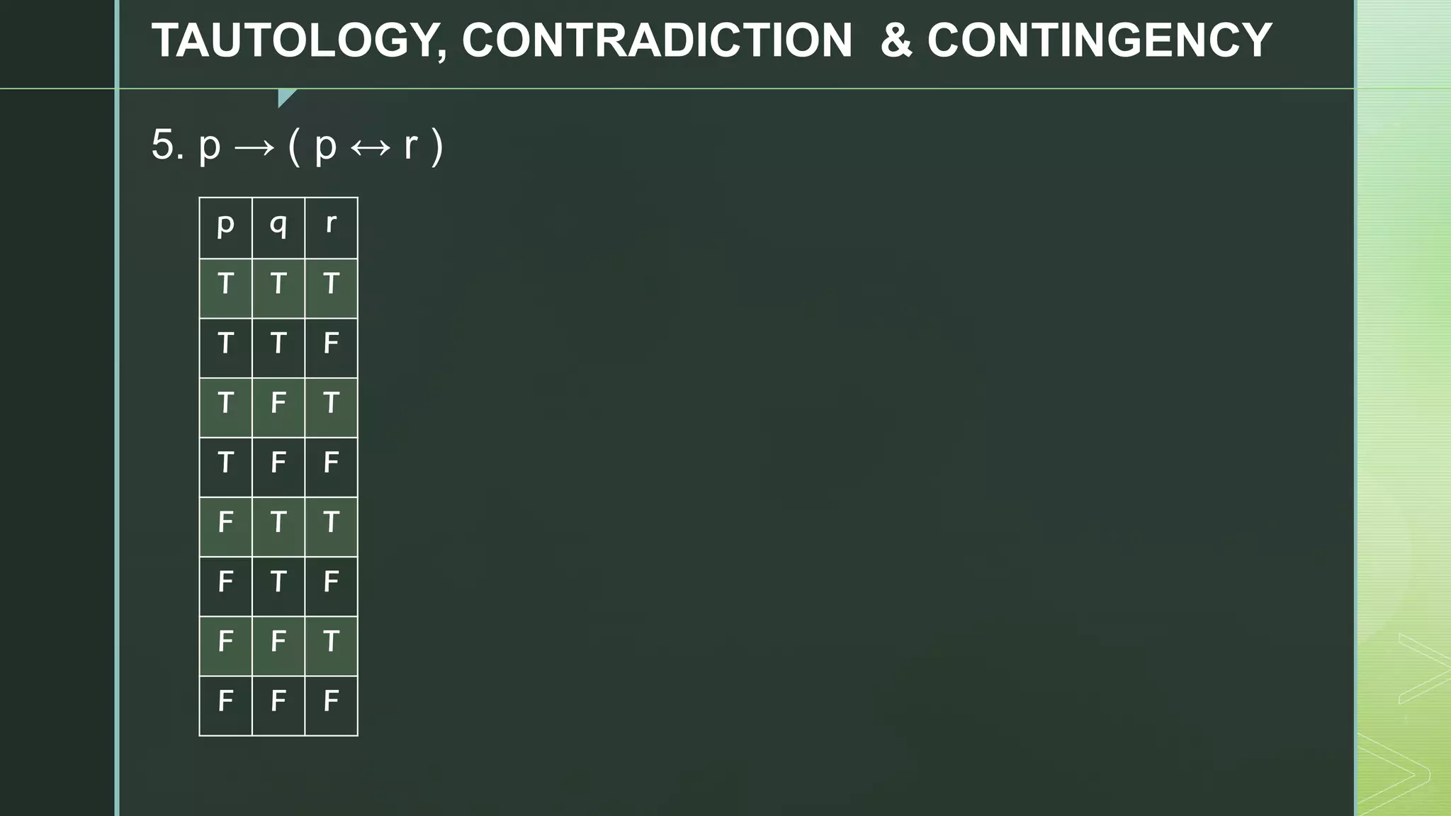 Formal Logic - Lesson 4 - Tautology, Contradiction and Contingency | PDF