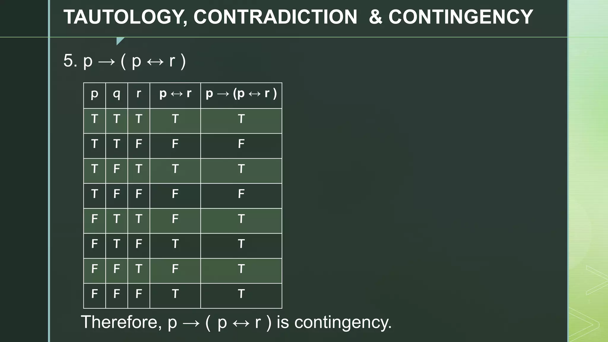 Formal Logic - Lesson 4 - Tautology, Contradiction and Contingency | PDF