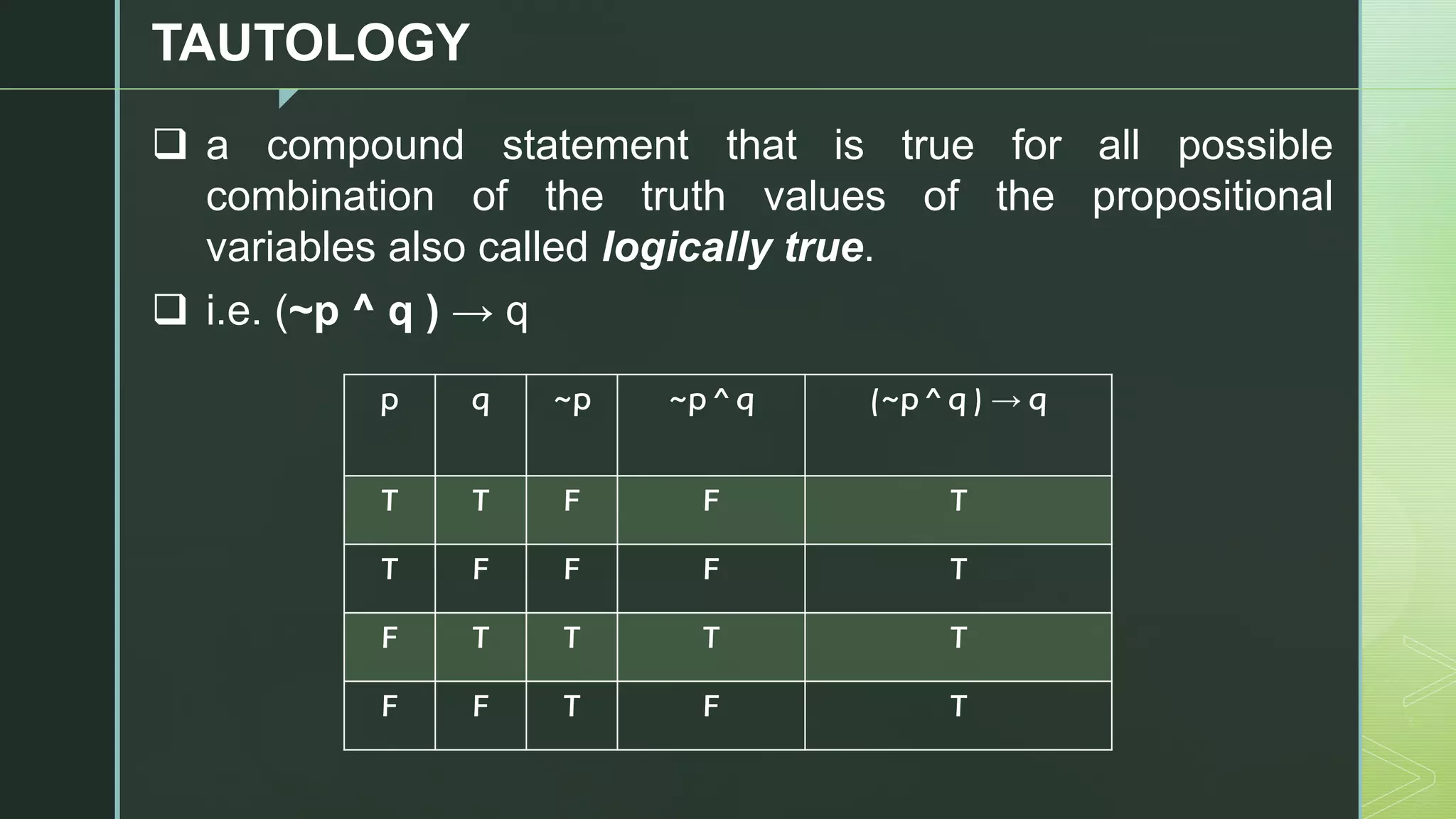 Formal Logic - Lesson 4 - Tautology, Contradiction and Contingency | PDF