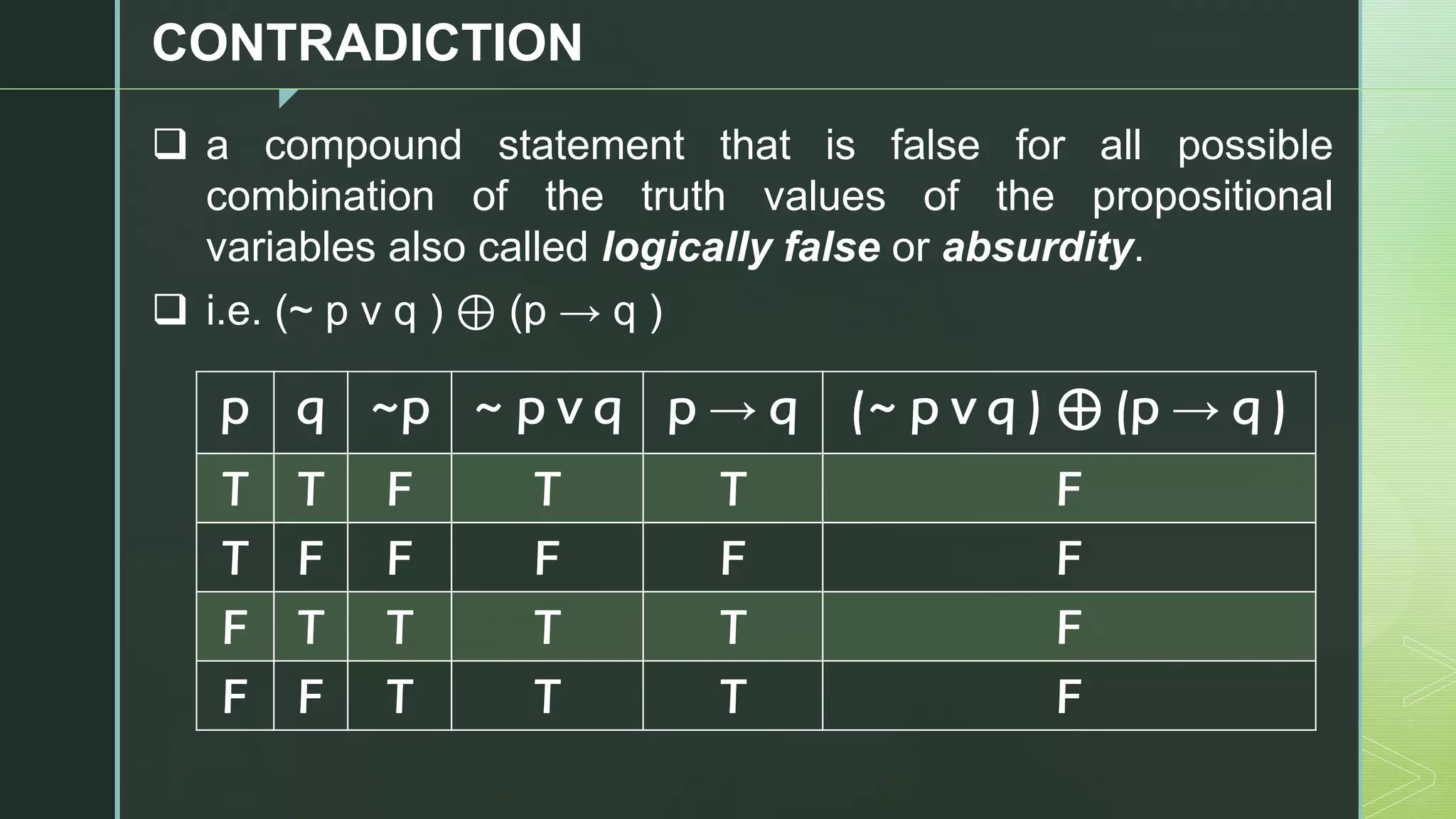 Formal Logic - Lesson 4 - Tautology, Contradiction and Contingency | PDF