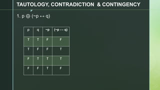 Formal Logic - Lesson 4 - Tautology, Contradiction and Contingency | PDF