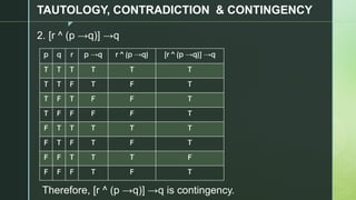 Formal Logic - Lesson 4 - Tautology, Contradiction and Contingency | PDF