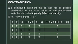 Formal Logic - Lesson 4 - Tautology, Contradiction and Contingency | PDF