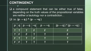 Formal Logic - Lesson 4 - Tautology, Contradiction and Contingency | PPT
