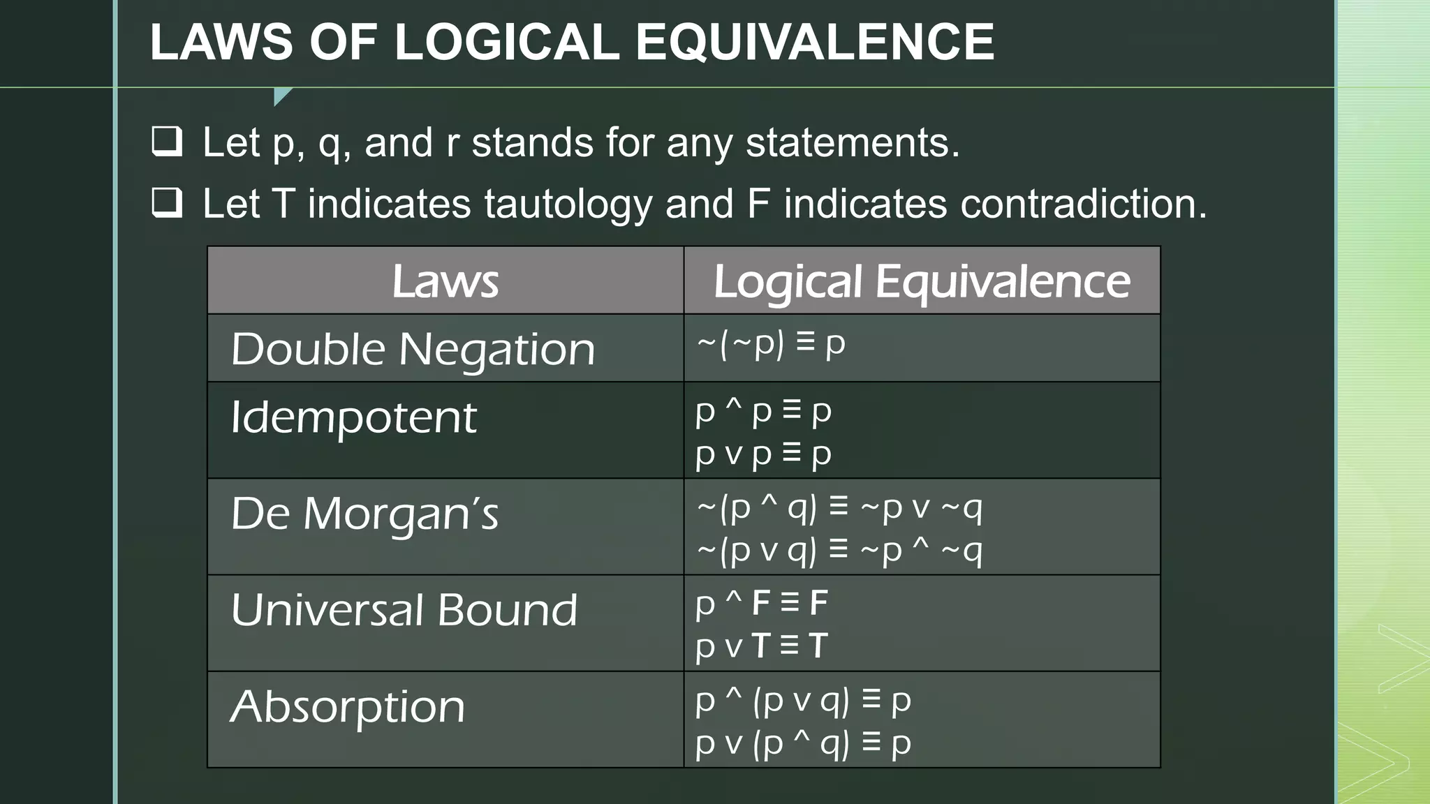 Formal Logic - Lesson 5 - Logical Equivalence | PDF