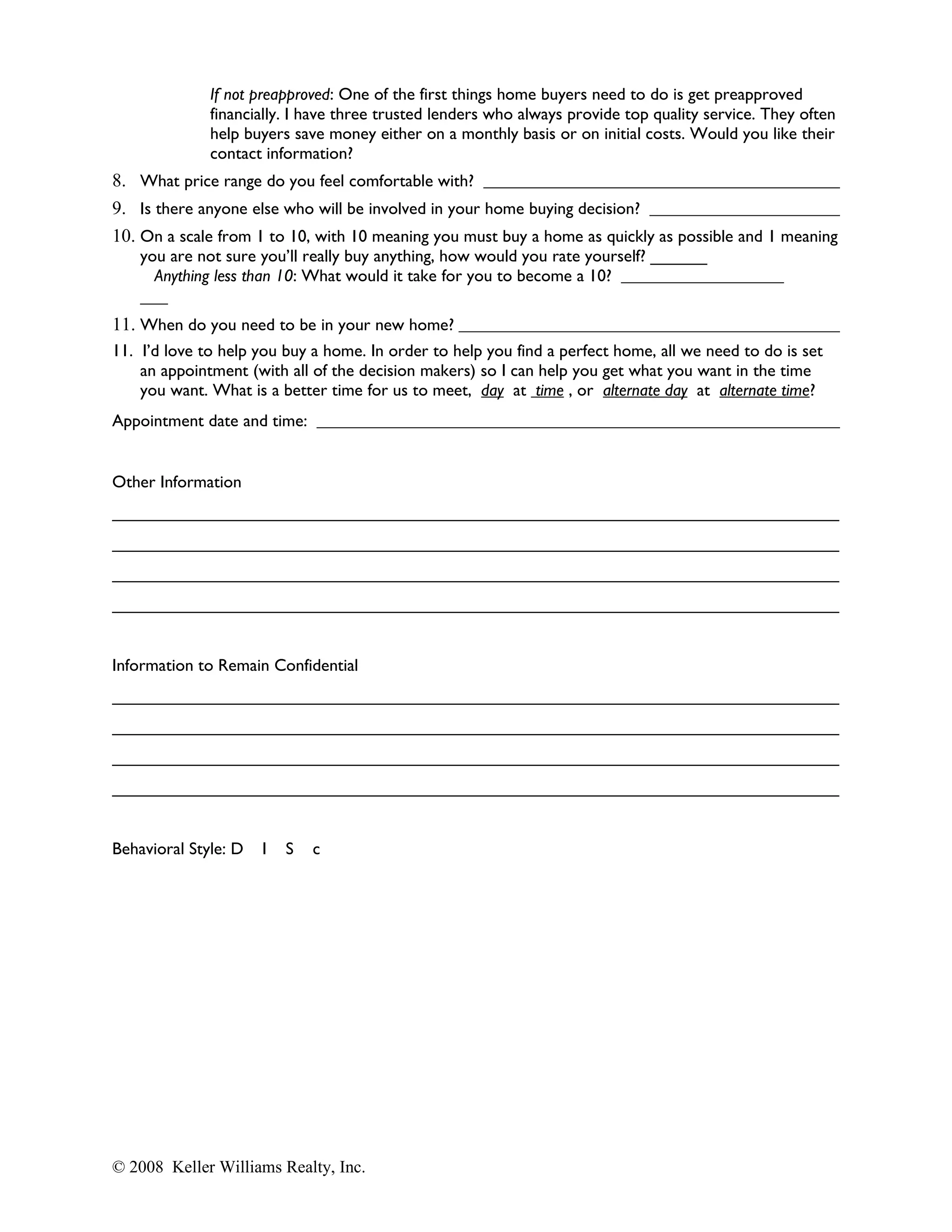 In Town Buyer Lead Sheet (Scripts) | PDF