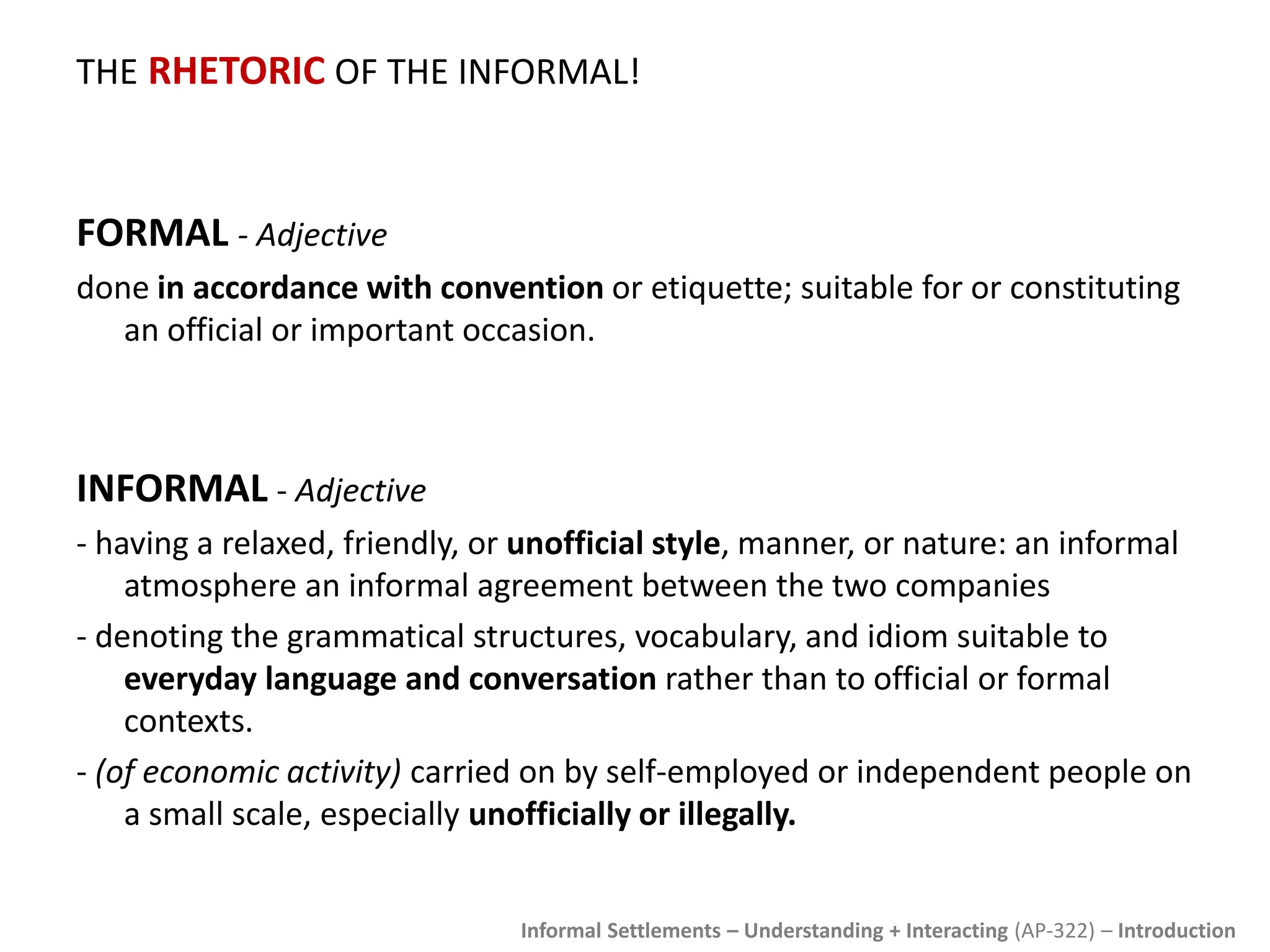02 introduction to informal settlements | PPTX