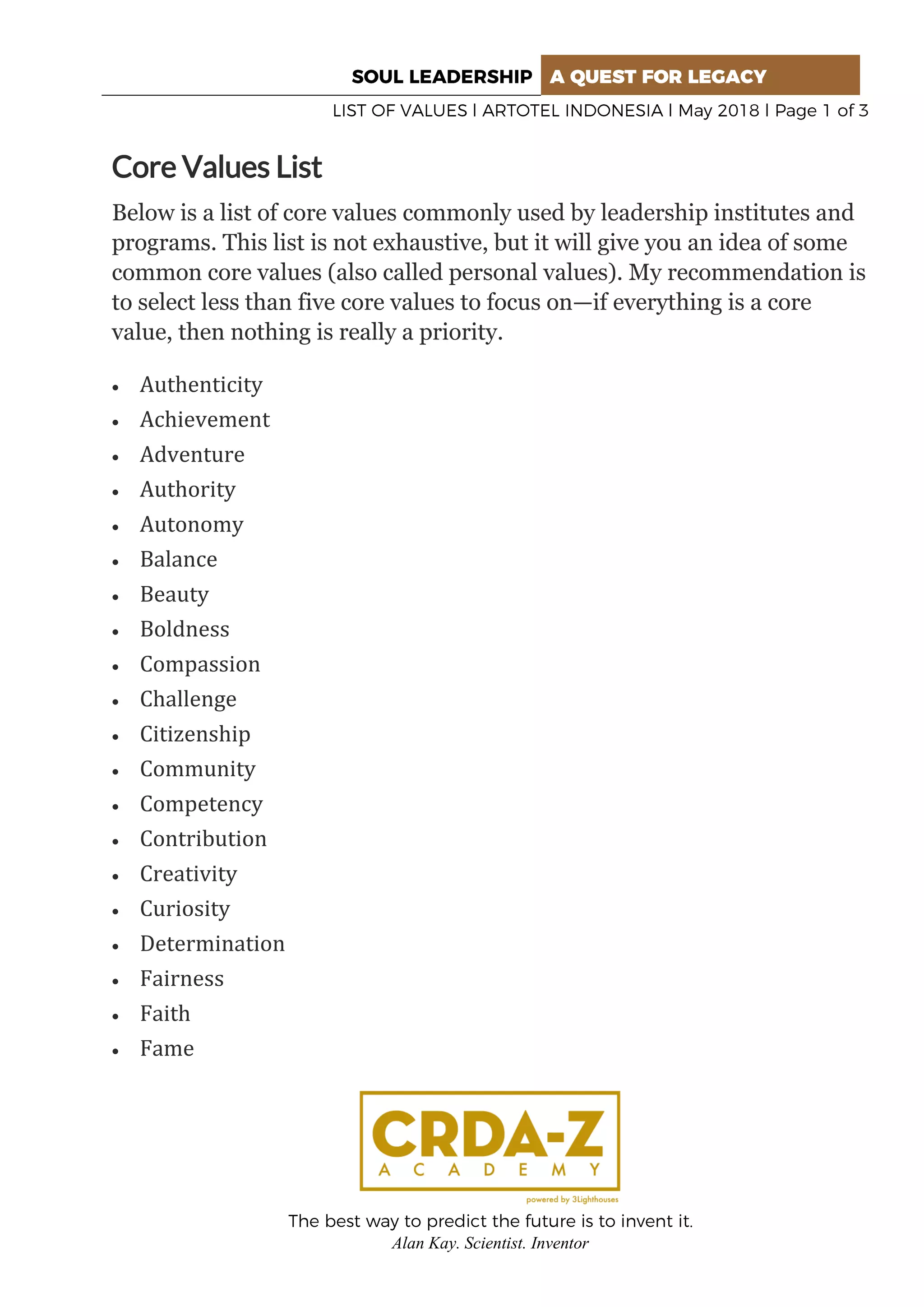 List of Values | PDF