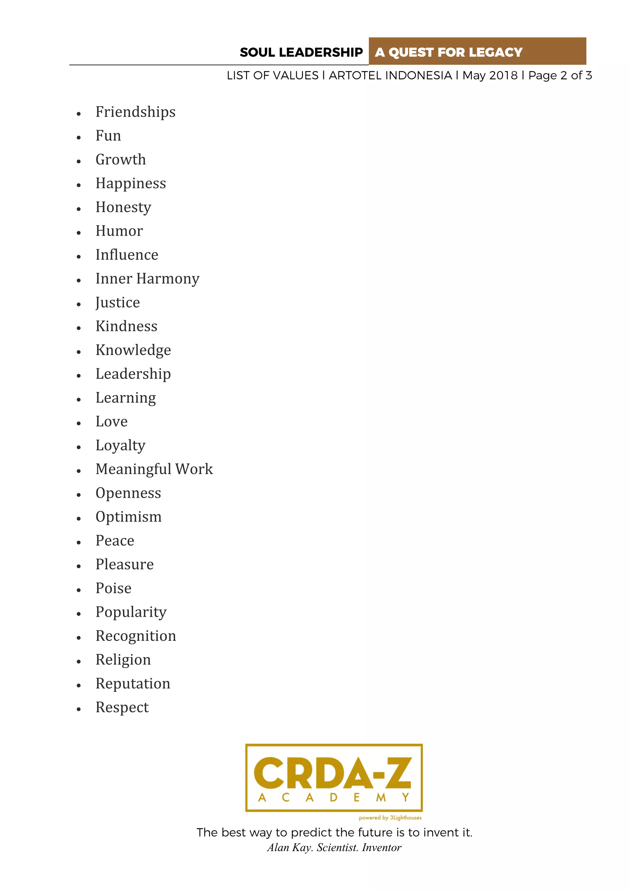 List of Values | PDF