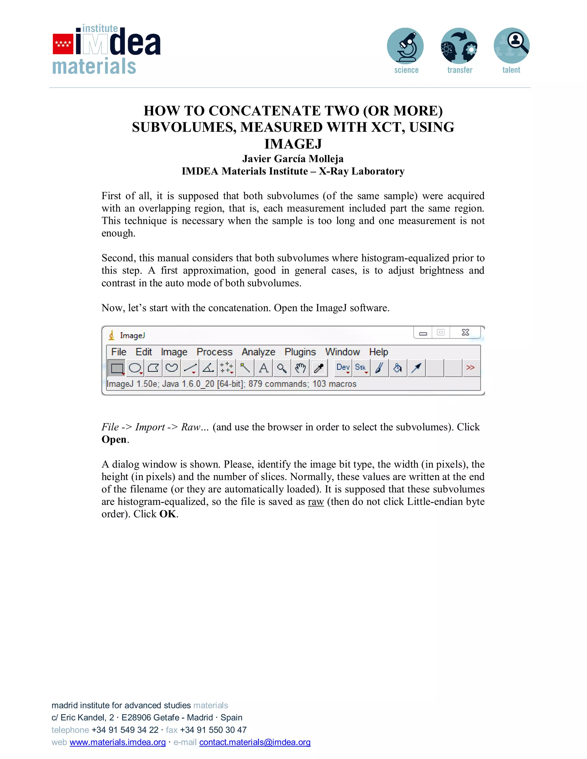 How to concatenate two (or more) subvolumes, measured with XCT, using ImageJ | PDF