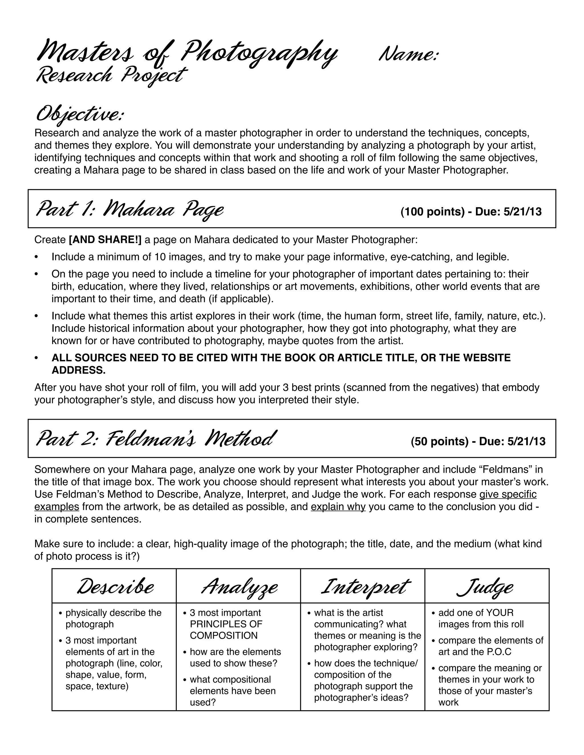 02 masters of photography unit handout | PDF