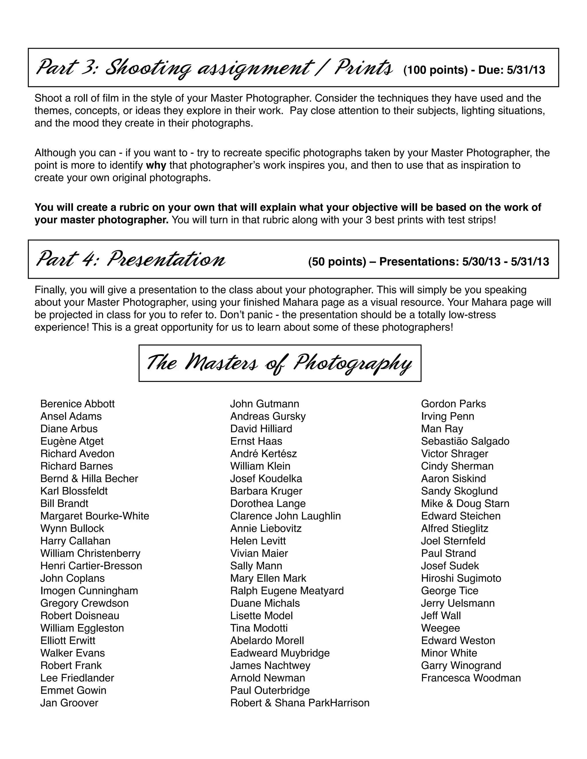 02 masters of photography unit handout | PDF