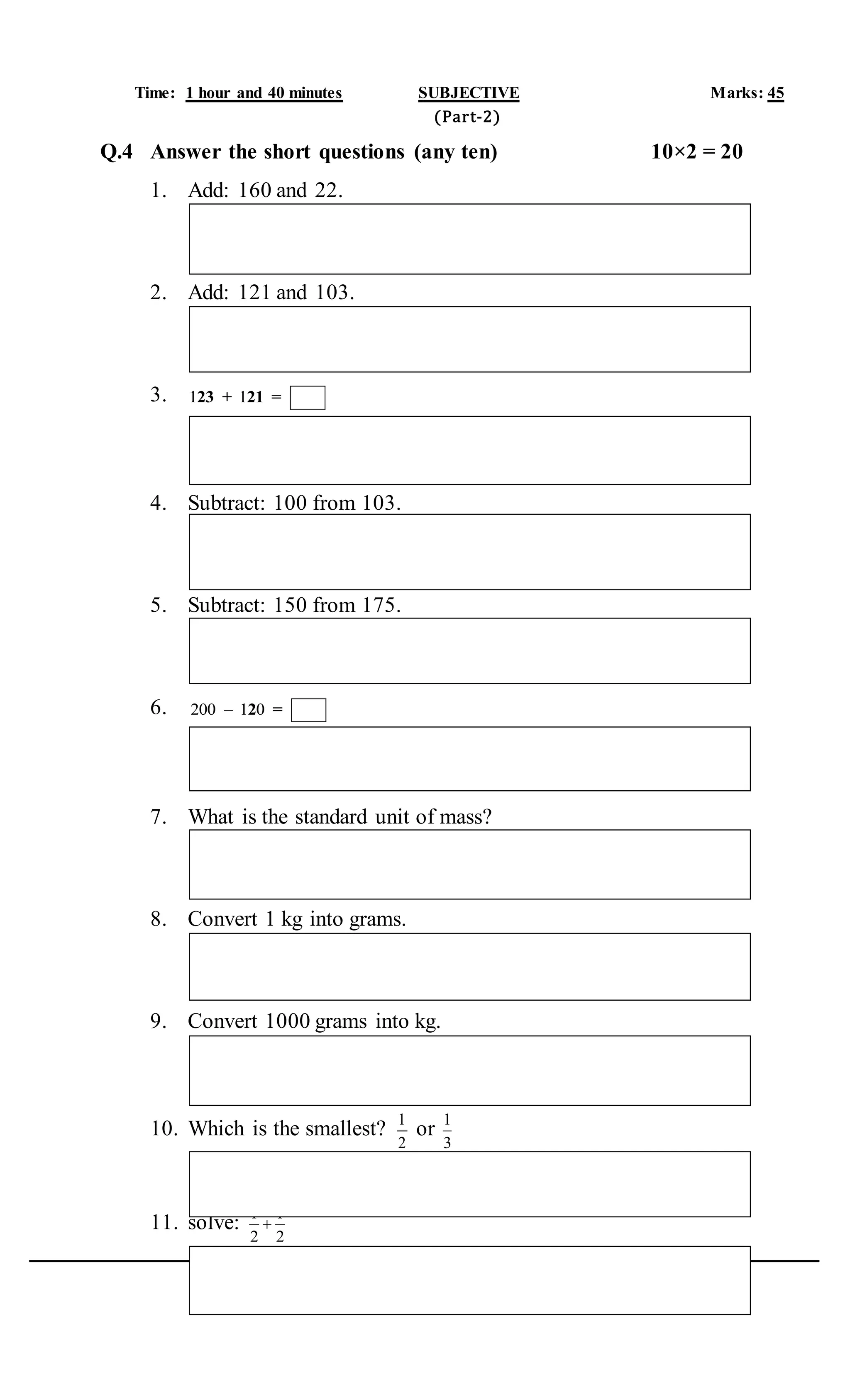 mathematics papers class 2 | DOC