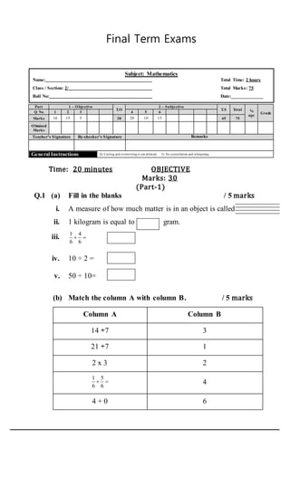 mathematics papers class 2 | DOC